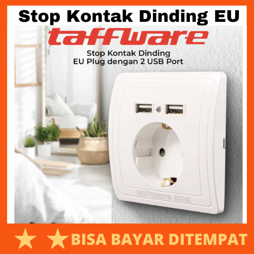 Stop Kontak Dinding EU Plug dengan 2 USB Port / Stop Kontak Colokan ...