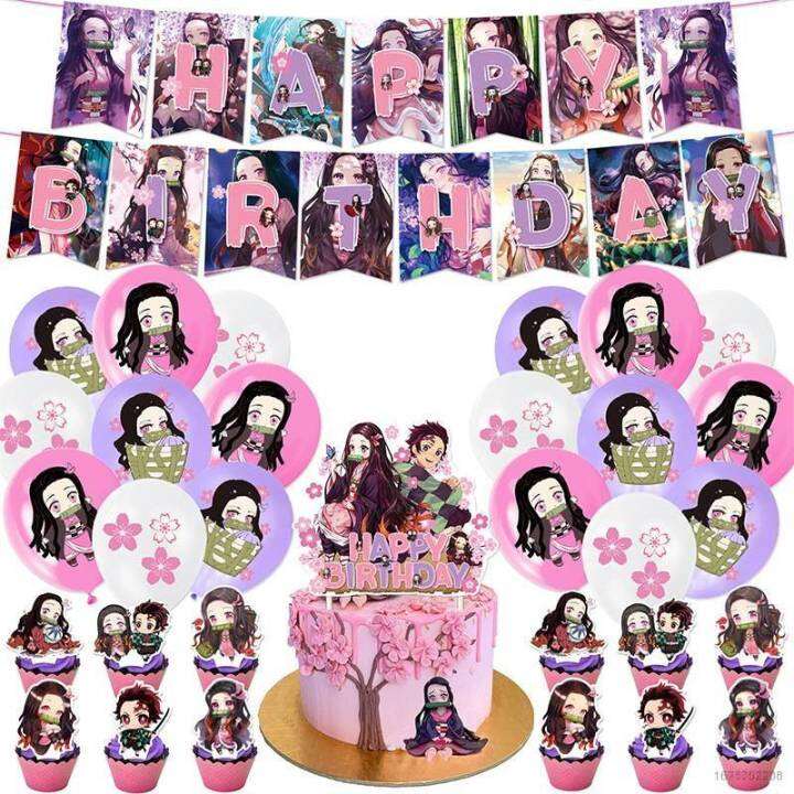 Snow Demon Slayer Kamado Nezuko Theme kids birthday party decorations ...