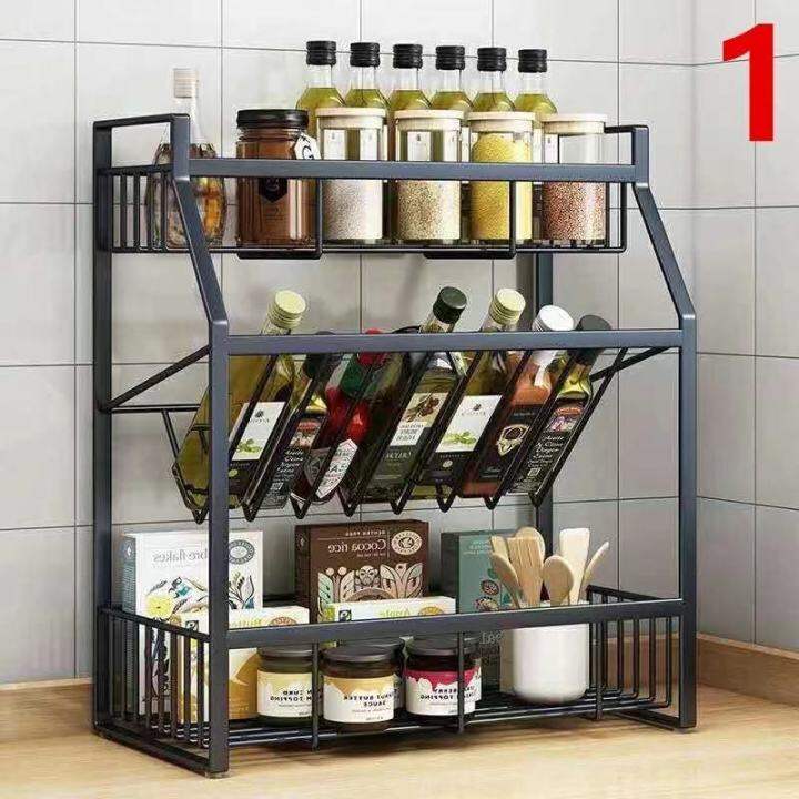 Kitchen Seasoning Rack /Kitchen Shelf Black Three Layers Sauce Bottles ...
