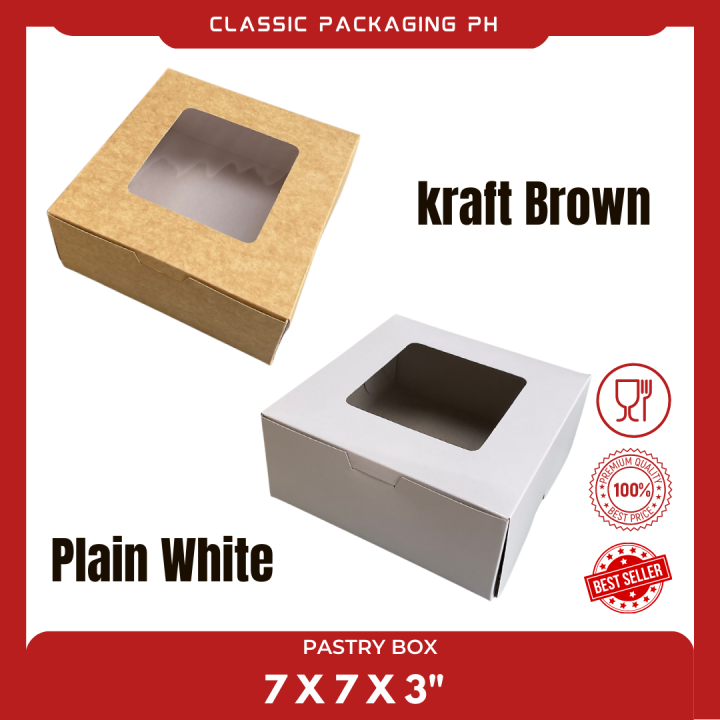 📦10 pcs 7x7x3 Inches Pastry Box With Window | Plain White or Kraft ...