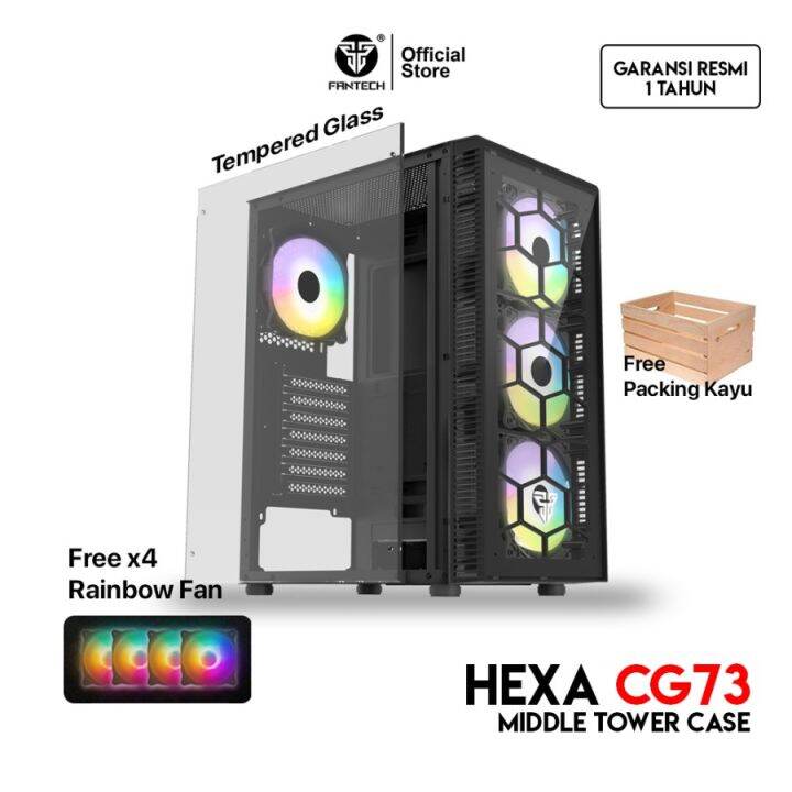 Fantech HEXA CG73 Tempered Glass Casing Komputer PC Gaming Case Temper ...