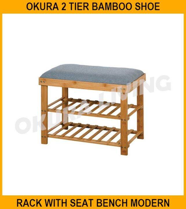 Okura 2 Tier Bamboo Shoe Rack With Seat Bench Modern Home Living Rak Kasut Dengan Tempat Duduk ...