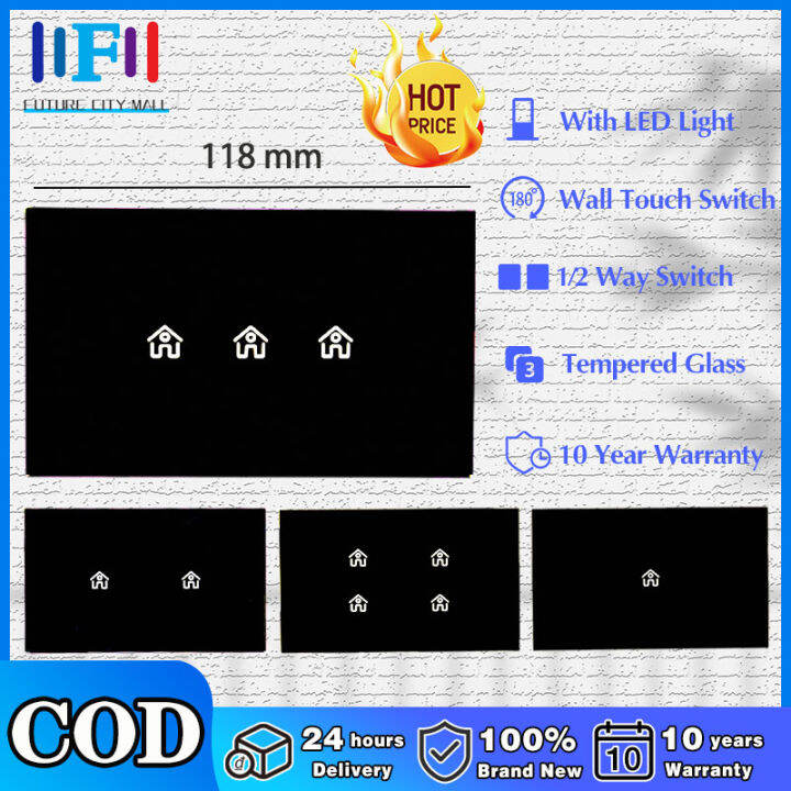 FCM Wall Touch Switch with LED Type 118 Household Wall Switch Socket Tempered Glass Panel 16A ...