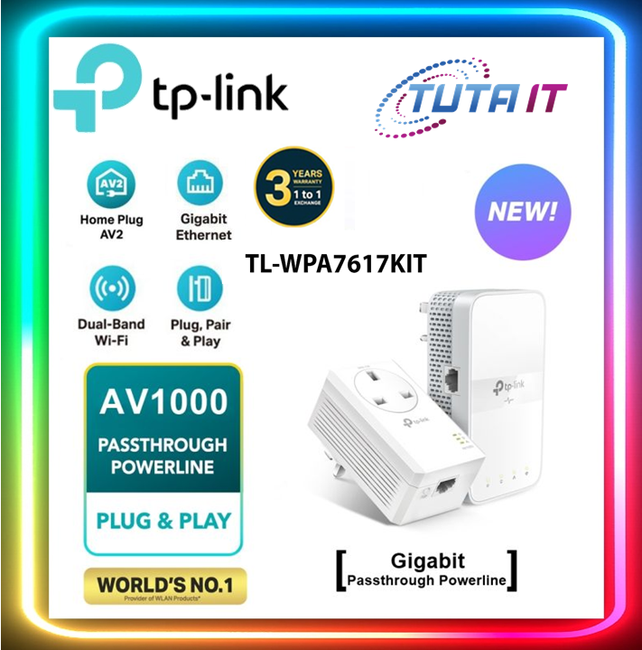 TP-Link TL-WPA7617 KIT AV1000 Gigabit Passthrough Powerline ac Wi-Fi ...