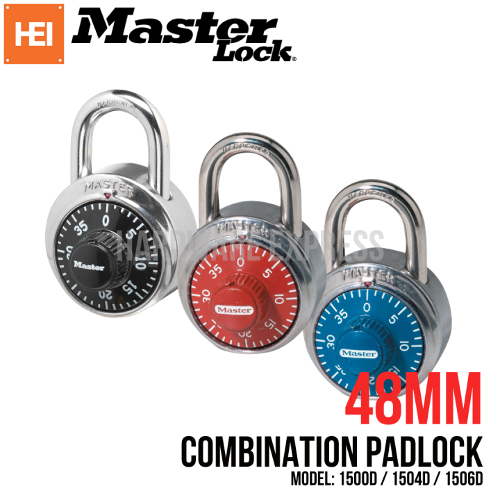 MASTER LOCK COMBINATION DIAL PADLOCK 48MM (1500D Black, 1504D Red ...