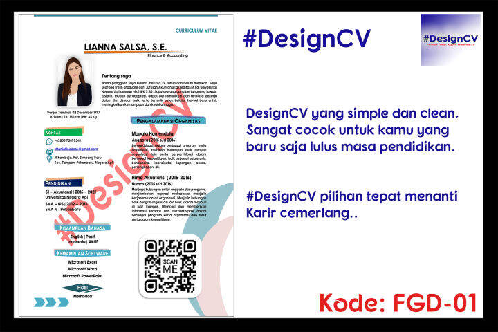 #DesignCV | CV Fresh Graduated | Kode: FGD-01 | CV Murah, Resume, Surat lamaran kerja, Template ...