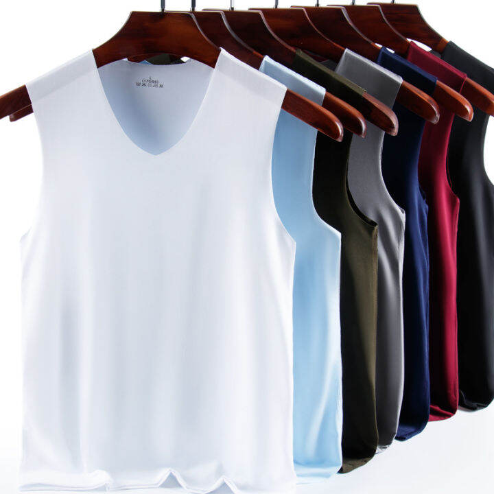 [Disposable T-shirt] M-5XL Summer Thin Ice Silk Vest Men's Seamless T ...