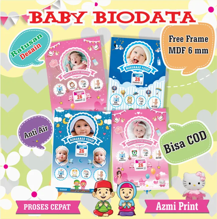 Cetak Foto Wall Decor Biodata Bayi Free Frame Bingkai Papan Mdf Ukuran ...