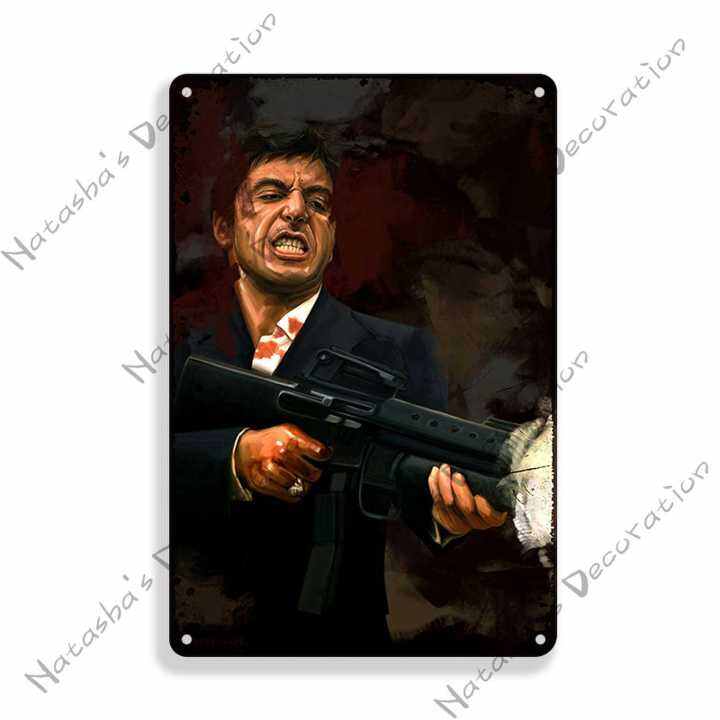 1983 ภาพยนตร์เก่า Scar Face Sakstar Metal Wall Poster แผ่นโลหะโบราณ ...