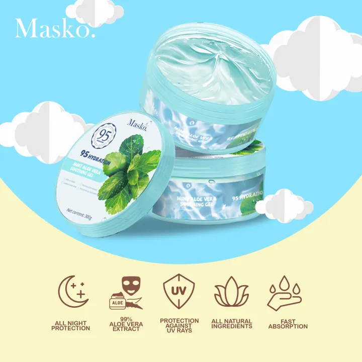 Masko. 95% Aloe Vera Mint Cooling Soothing Gel Moisturizing 300ml ...