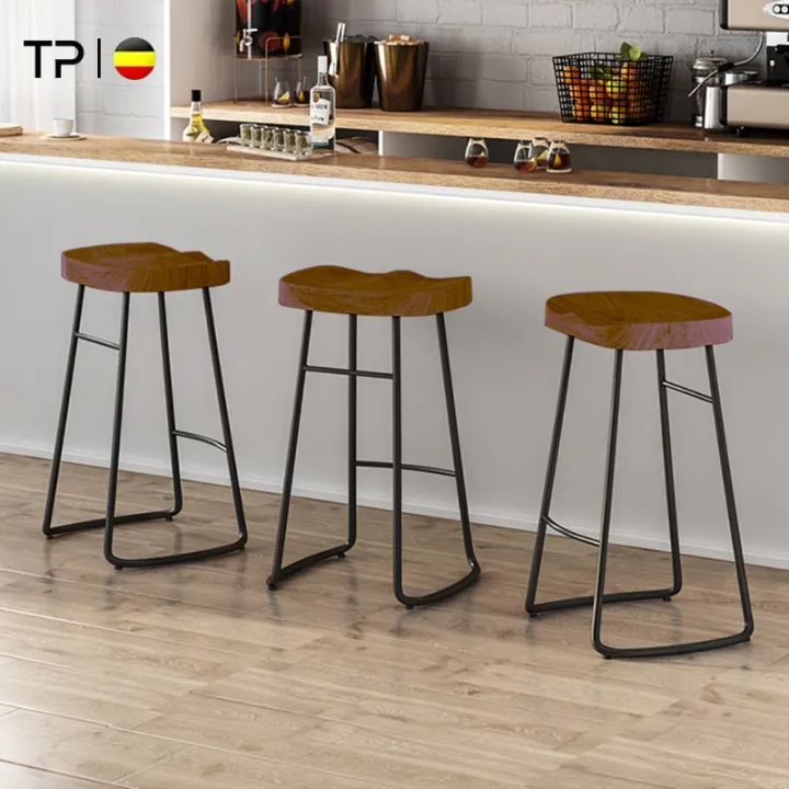 TP Red Wood High Chair Bar Counter Bar Stool High Chairs Armless Modern ...