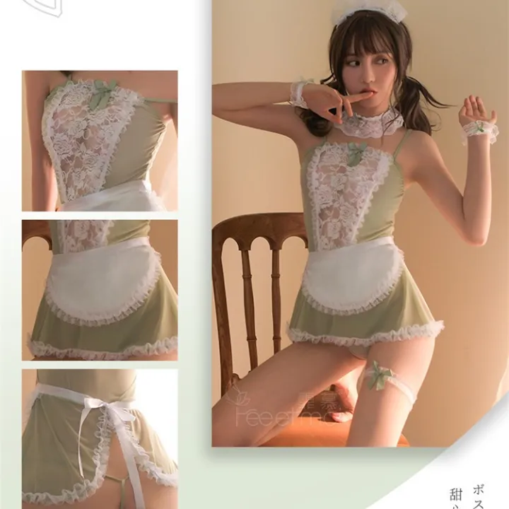 JK-Nana ชุดนอนไมได้นอน x ชุดคอสเพลย์พร้อมส่งจากไทยชุดเมดแม่บ้าน สายเดี่ยวแต่งระบายลูกไม้สีขาว ...