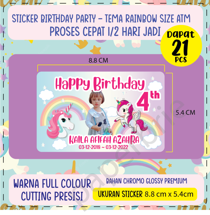 label stiker RAINBOW SIZE KARTU ATM Ulang Tahun Anak - sticker birthday ...