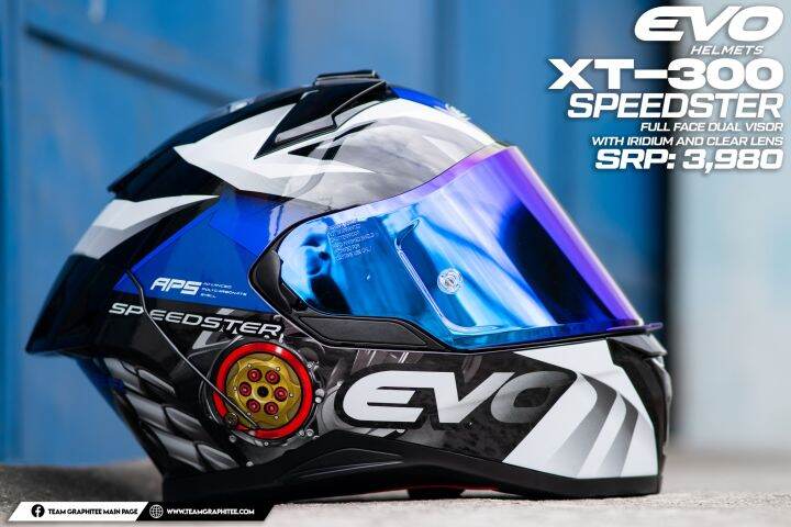 EVO XT-300 SPEEDSTER BLACK WHITE (REVO BLUE LENS) FULL FACE DUAL VISOR ...