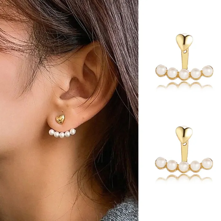 Creative Fashion Earrings Female Niche Design Curved Pearl Love Back ...