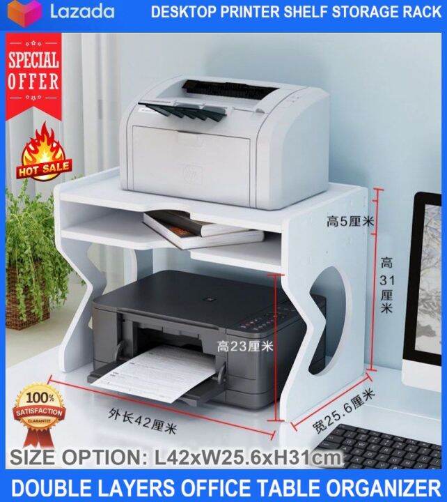 Desktop Printer Shelf Storage Rack Double Layers Office Table Organizer ...