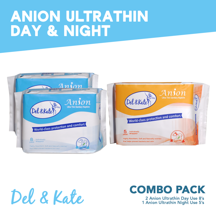 Del & Kate Anion Ultrathin Sanitary Napkins COMBO PACK - Day & Night ...