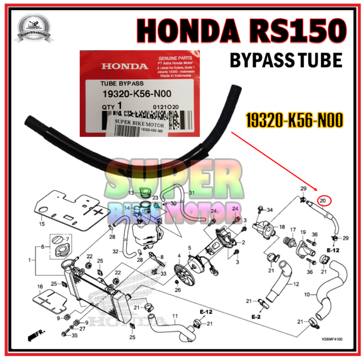 HONDA RS150 - 100% Original HONDA Bypass Tube - [19320-K56-N00] | Lazada
