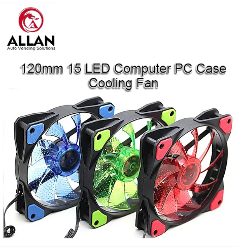 Allan 120mm 15 LED Computer PC Case Cooling Fan 12V With Rubber Quiet ...