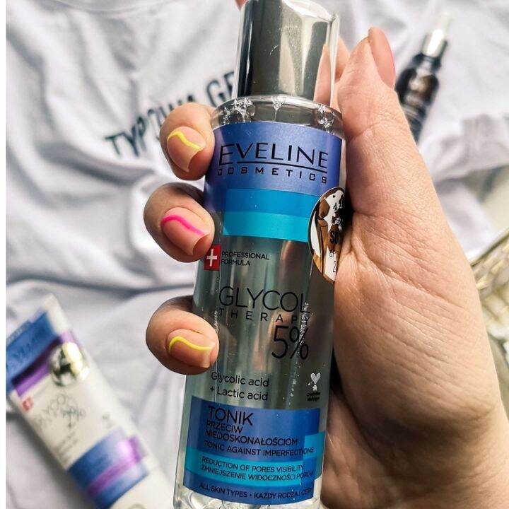 Nước hoa hồng Toner Eveline 5% Glycolic Acid (xanh) căng bóng, láng ...