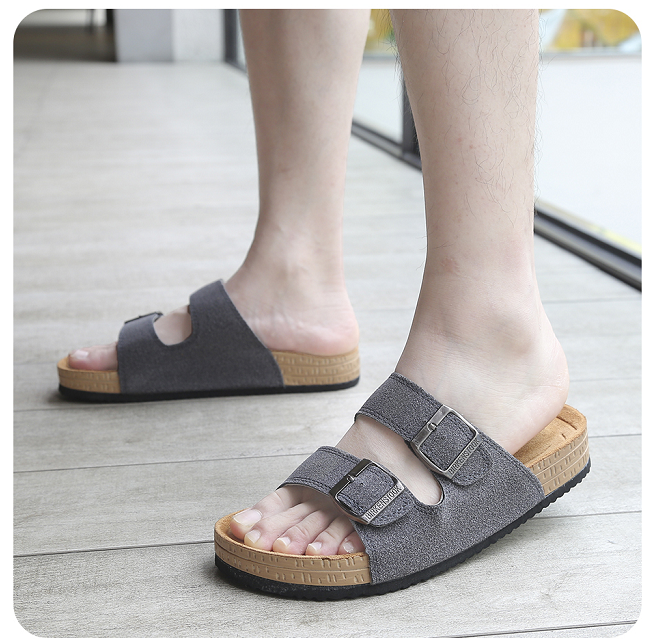 New style korea Plush surface two strap flat slippers sandals for men ...