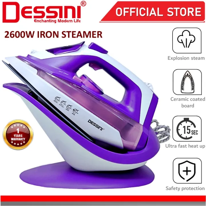 DESSINI ITALY Wireless Electric Ceramic Soleplate Garment Steam Iron Sprayer Steamer Clothes ...