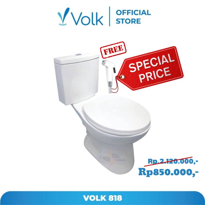 Volk 818 Two Piece Toilet / Kloset Duduk White - FREE JET WASHER RENOVO ...