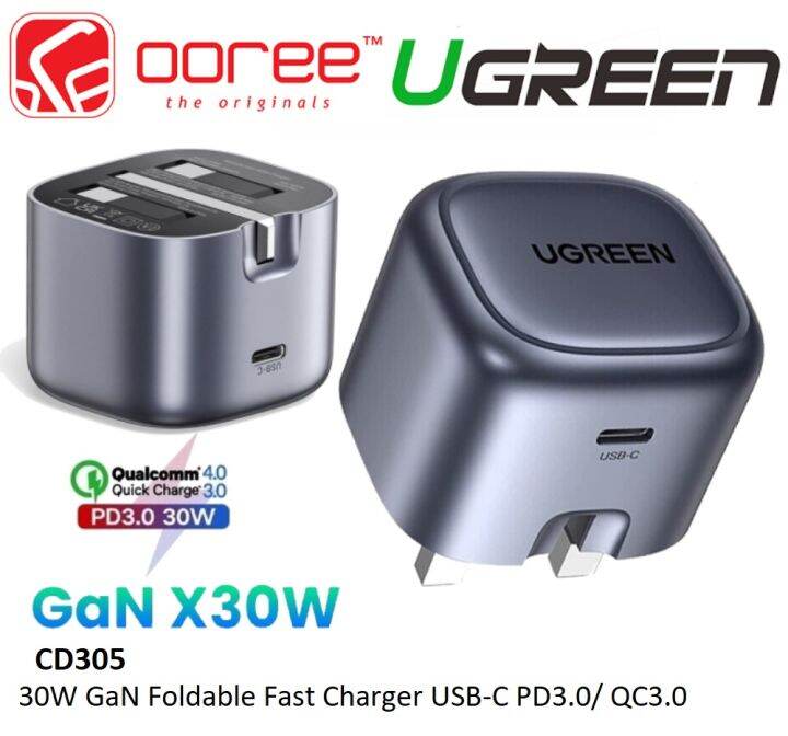 UGREEN USB-C GAN 30W PD WALL CHARGER FAST CHARGE TYPE C ADAPTER PD3.0 ...