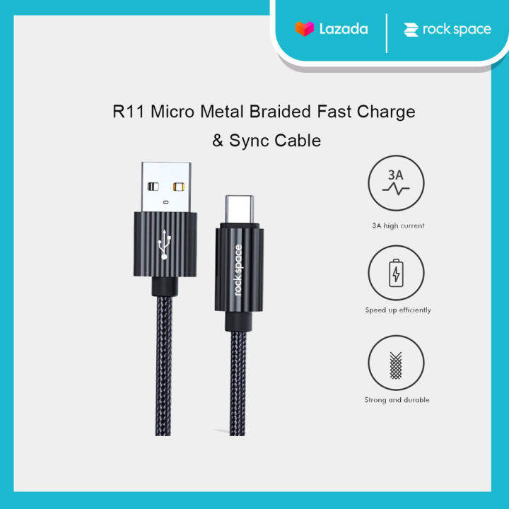Rock Space R11 Cable Metal Braided Fast Charge & Sync Micro/Lightning ...