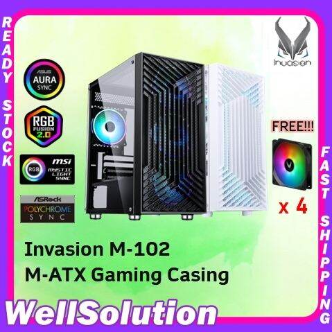 INVASION M-102 M-ATX CASING / CASE / CHASSIS WITH 4 ARGB FAN ( BLACK ...
