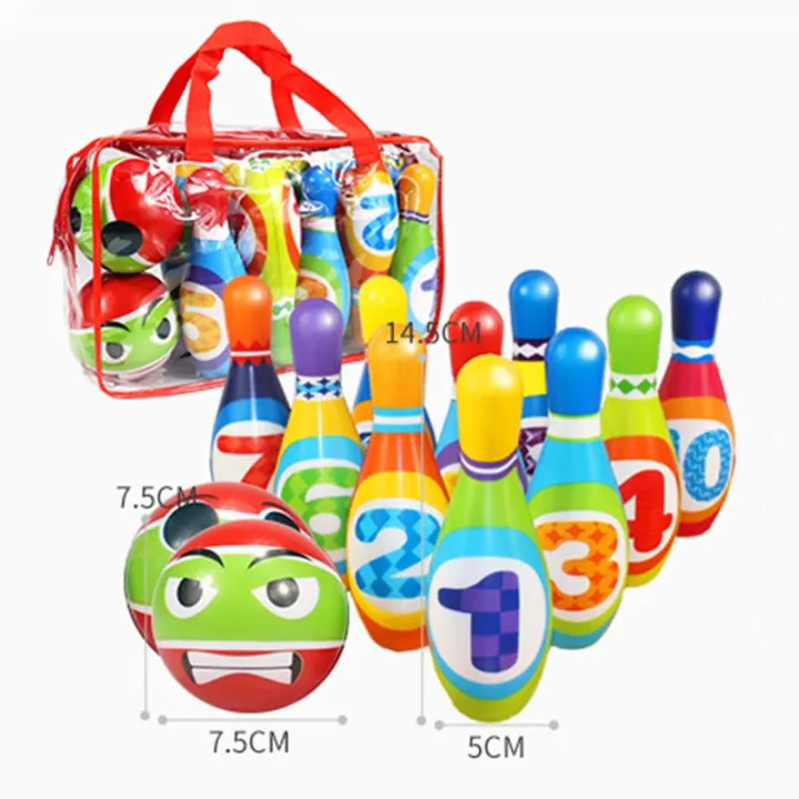 Kids Bowling Set - with 10 Bowling Pins & 2 Balls - Educational Early ...