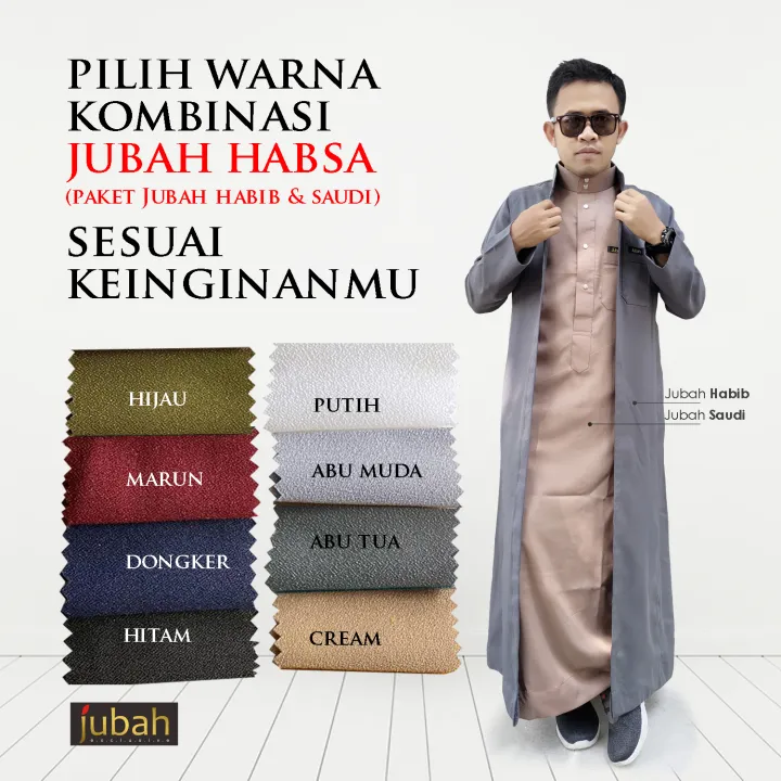 Dejubah - Jubah HABSA (Paket Jubah Habib & Saudi) Slim fit / Baju Jubah gamis pria laki laki ...