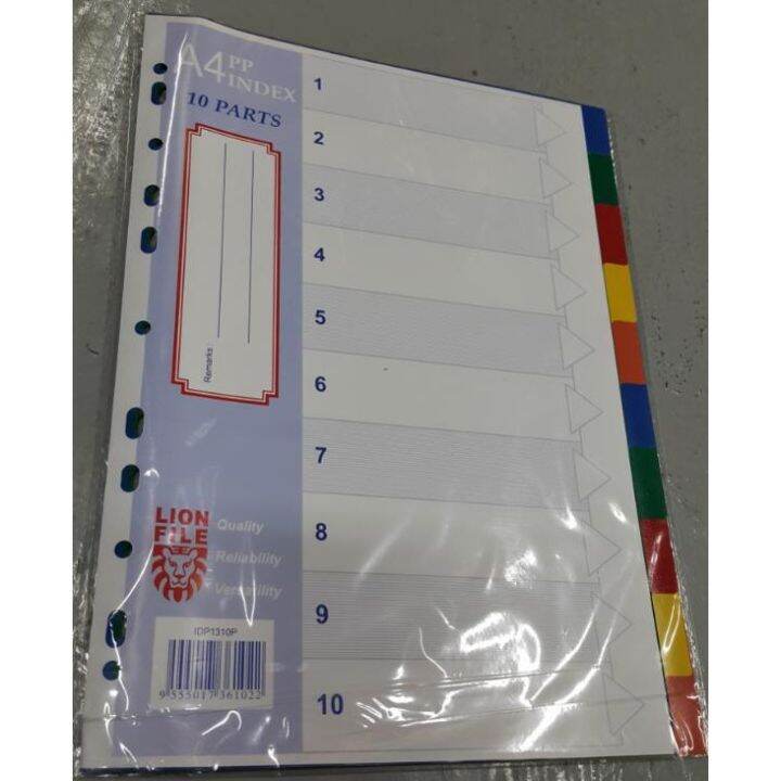 A4 PP Index Divider (Lion FIle) 10 Tabs Colour | Lazada