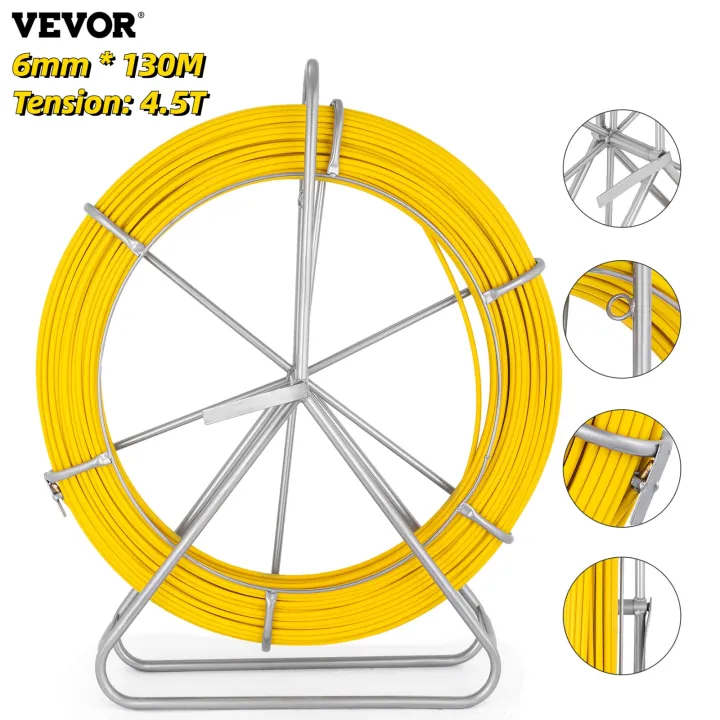 VEVOR 6MM x 130M Fiberglass Wire Cable Running Rod Snakes Fish Tape ...