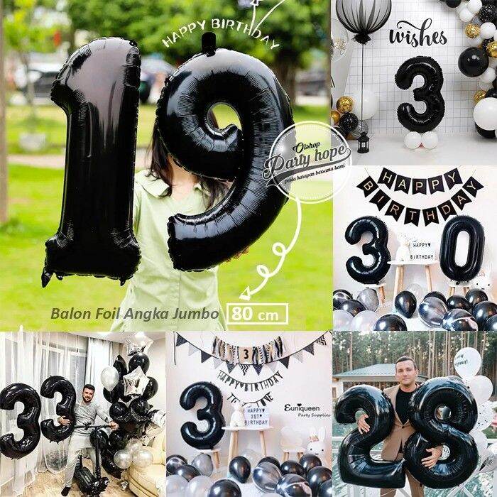 Balon Angka Jumbo HITAM 80 Cm / Balon Foil Angka Besar / balon nomor ...