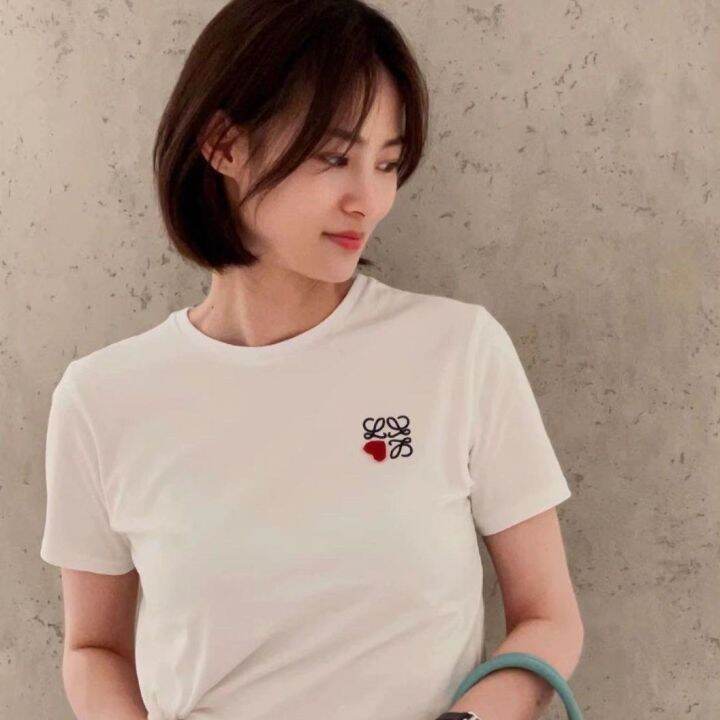 Loewe Luo Yiwei เสื้อยืดคู่แขนแขนสั้นคอกลมแบบผ้าฝ้ายบริสุทธิ์,เสื้อกีฬา ...