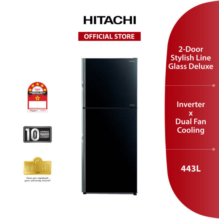 Hitachi Inverter 2 Door Glass Deluxe Refrigerator 443L (Glass Black) (R-VGX490PM9 GBK) | Lazada