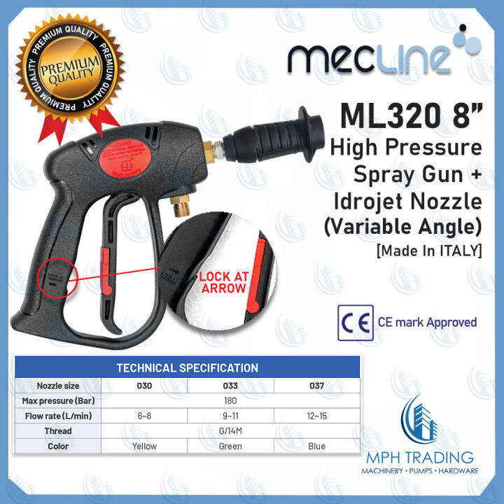 Mecline by Tecomec Italy ML320 8" High Pressure Spray Gun 180 Bar with ...