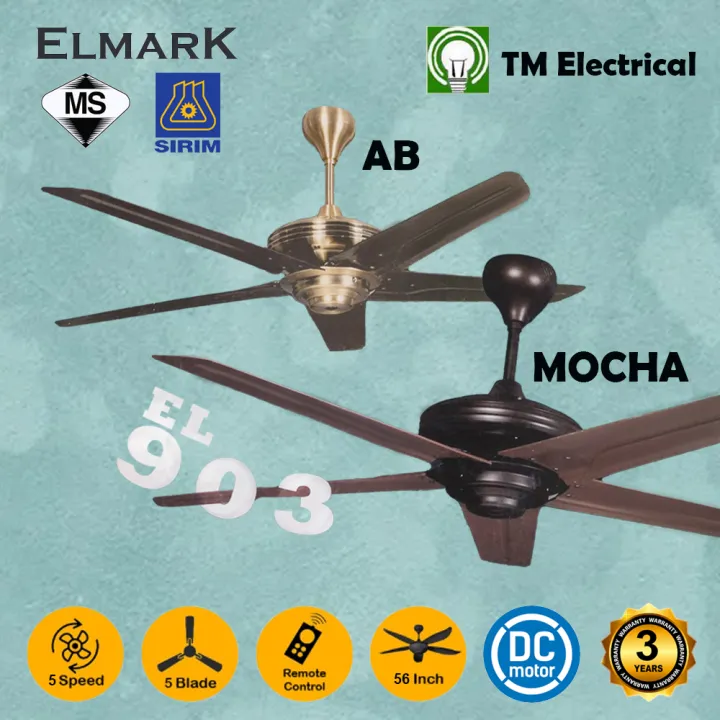 ELMARK KING OF FAN 56'' CEILING FAN EL903 / DC MOTOR / REMOTE CONTROL / 5 SPEED / 5 BLADE ...