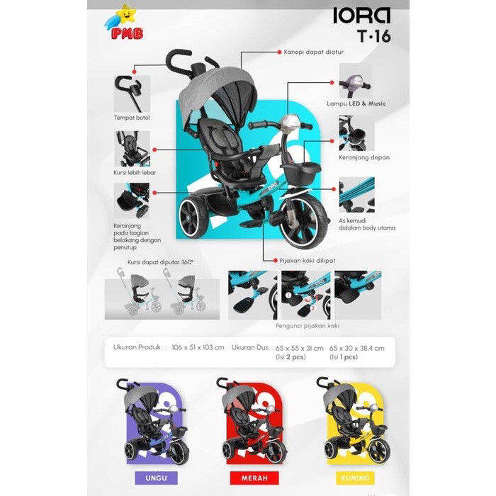 (T-16S) SEPEDA ANAK PMB IORA TRICYCLE T-16S (1) | Lazada Indonesia