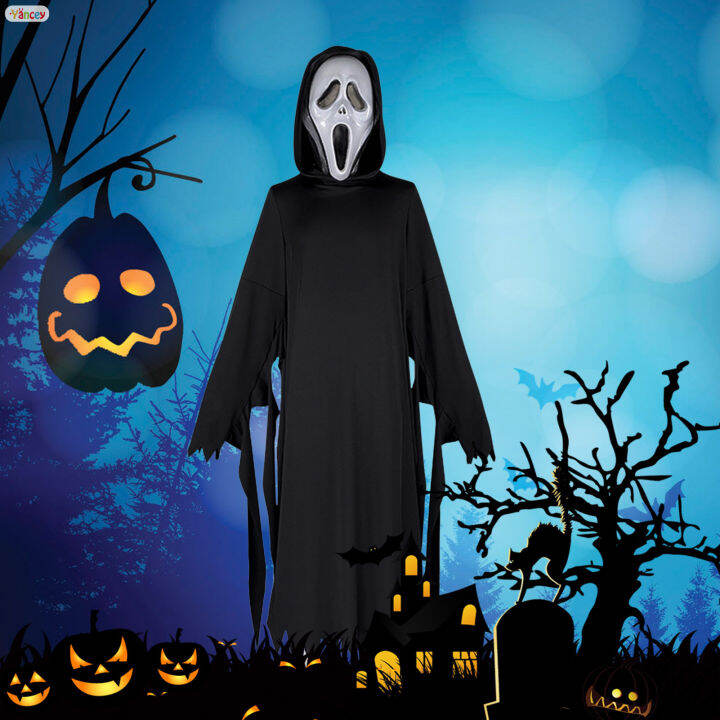Yancey Scream Ghost Hooded Cosplay Costume Realistic Horror Movie ...