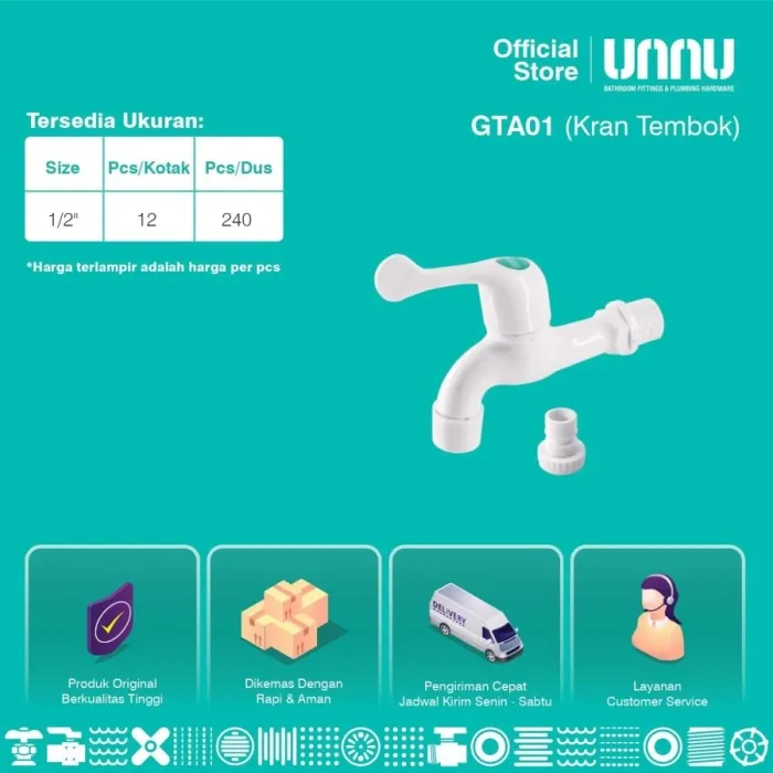UNNU Kran Tembok GTA01 1/2 Keran Air Engkol Sambungan Selang | Lazada ...