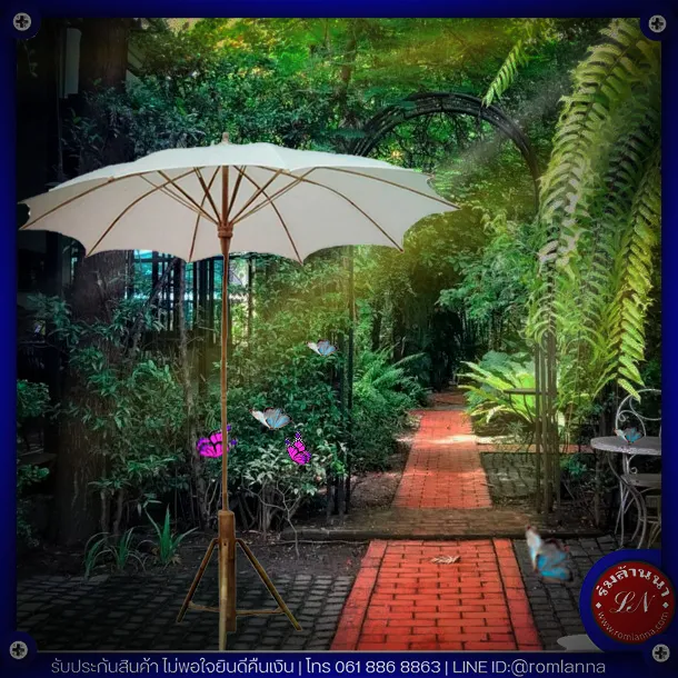 ร่มผ้าดิบ ร่มเชียงใหม่ ร่มสนามผ้าดิบ สีขาว ขนาดรัศมี 50 นิ้ว กว้าง 2.5 ...