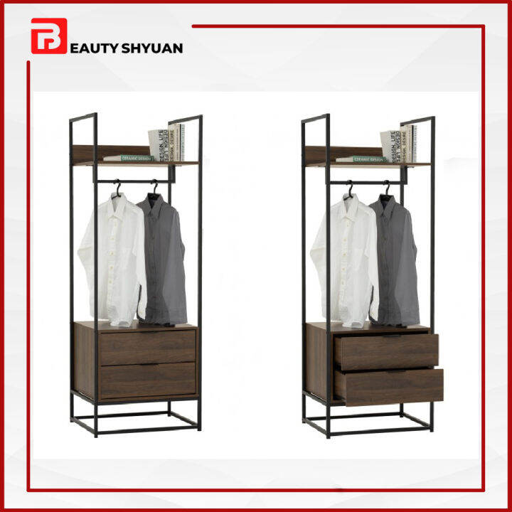 CASA Industrial Style Hanging Wardrobe With Drawer Open Shelf Rack Open ...