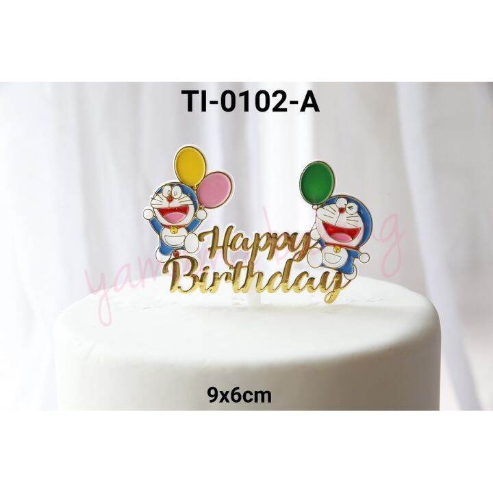 GR-TI-0102 Cake topper tulisan kue tart happy birthday HBD doraemon ...