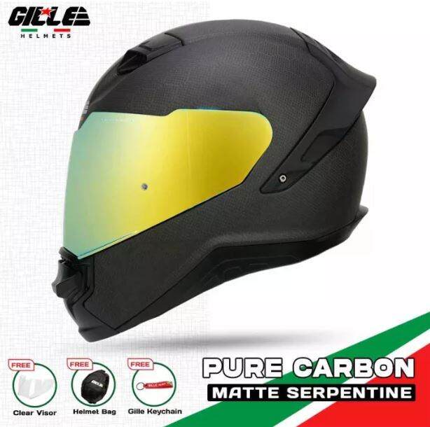 Gille RRV1 Pure Carbon Solid Full Face Single Visor Motorcycle Double D ...