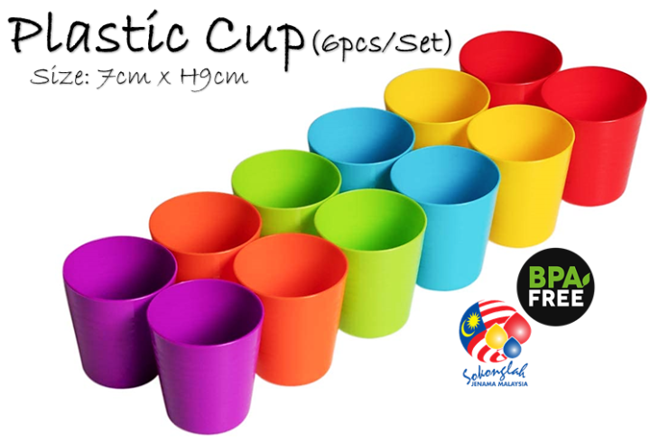 6pcs 9oz Plastic Colour Mug Gelas Tumble Plastic Cups Cawan Plastic(By ...