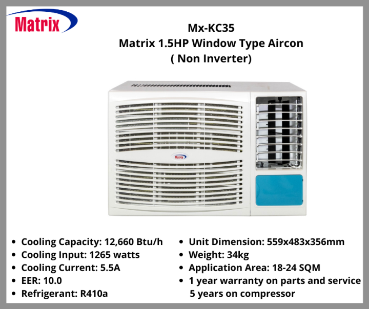 MX-KC35 Matrix 1.5HP Non Inverter Window Type Aircon | Lazada PH