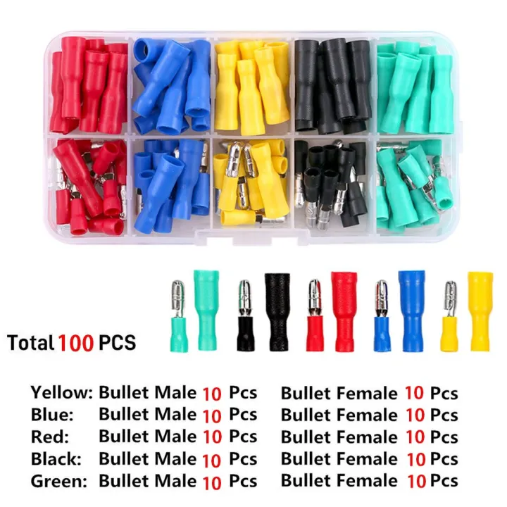 100pcs Bullet Terminals Wire Connectors,Female and Male wire connector ...
