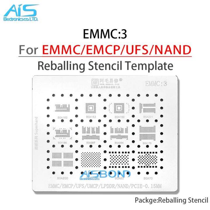 AMAOE EMMC3 BGA Reballing Stencil For Nand Flash EMMC EMCP UFS LPDDR PCIE 153 162 169 200 221 ...